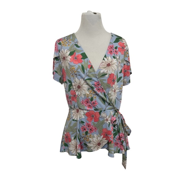 AUW | Tops | 32 Auw Medium Floral Wrap Style Blouse | Poshmark